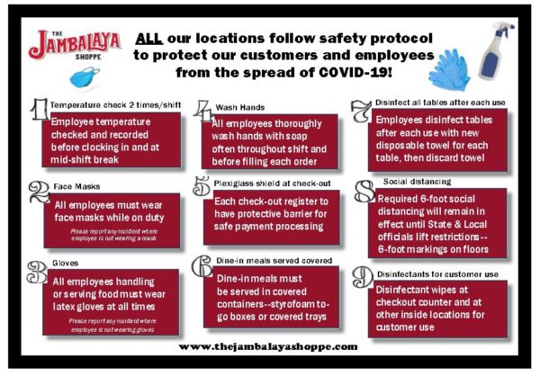 COVID-19 Updates & Procedures | The Jambalaya Shoppe